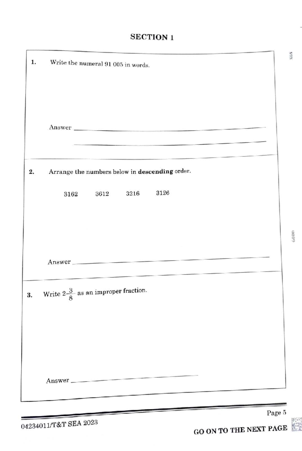 SEA 2023 Math Worksheet: Number Concepts & Problem Solving - Studocu