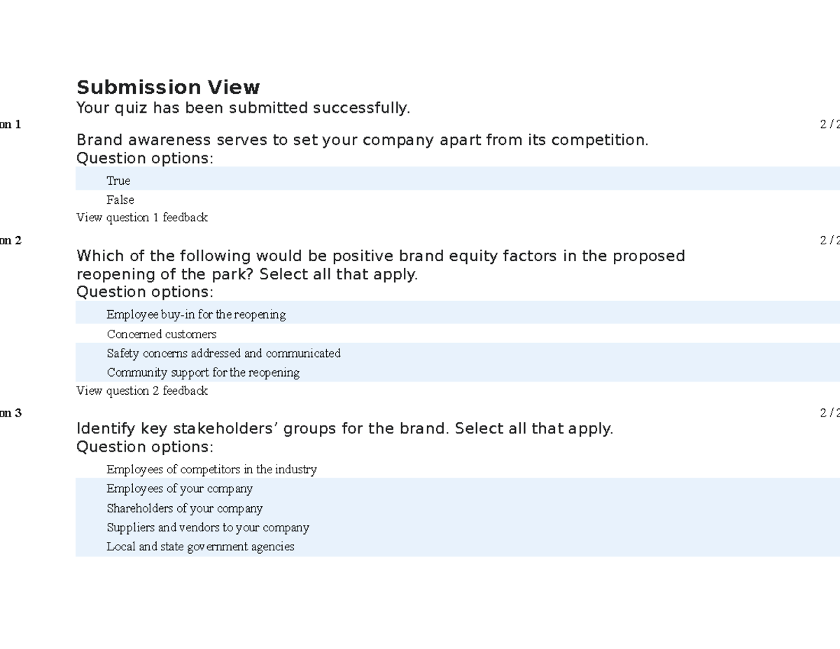 Module 2 Quiz Answers: Understanding Brand Equity Concepts - Studocu