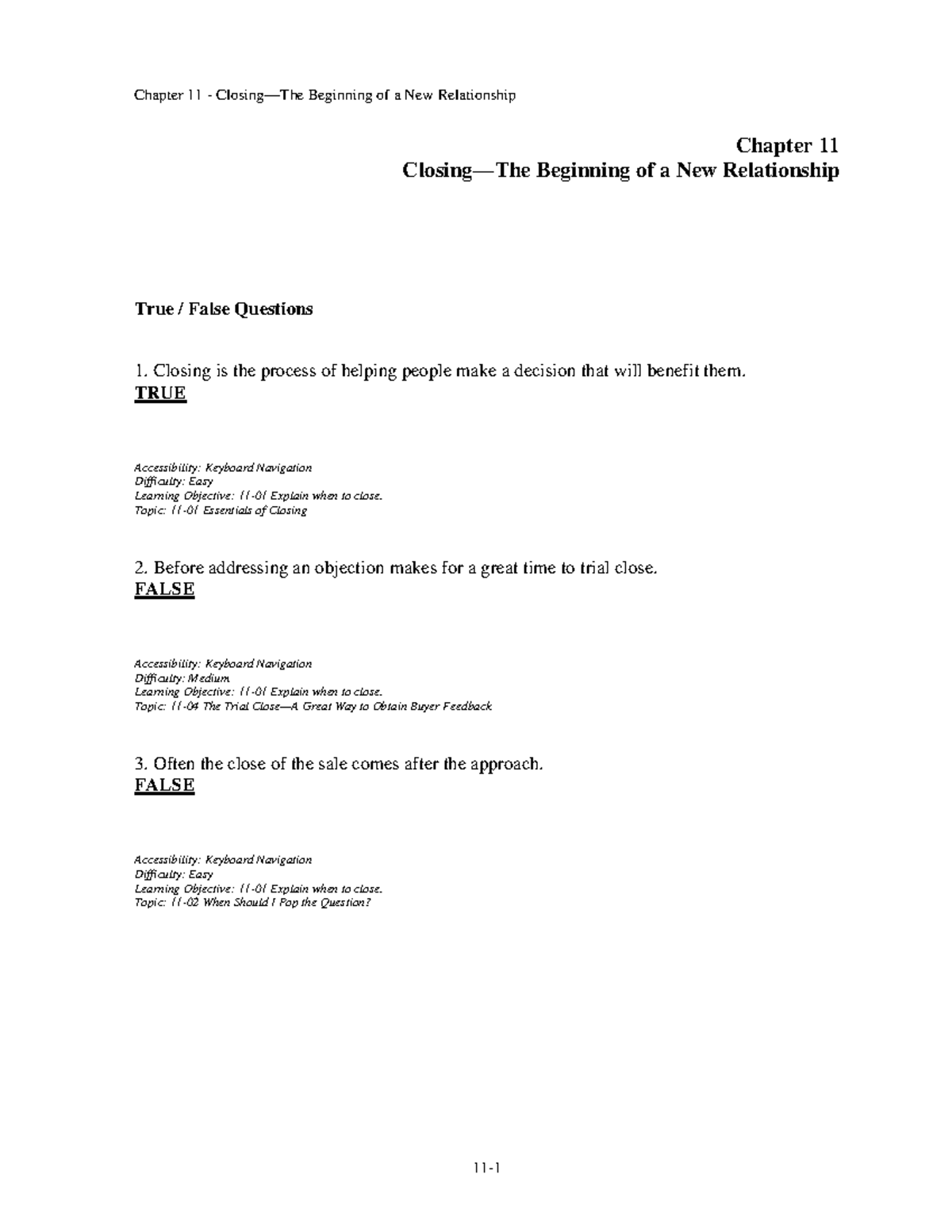 Chap 11 - Sales Closing Techniques Practice Questions - Studocu