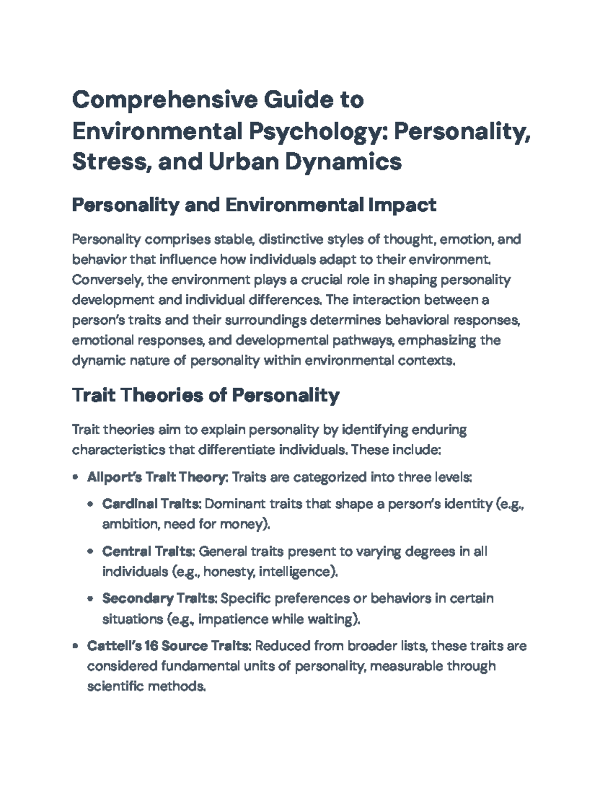 Comprehensive Guide to Environmental Psychology: Personality, Stress ...
