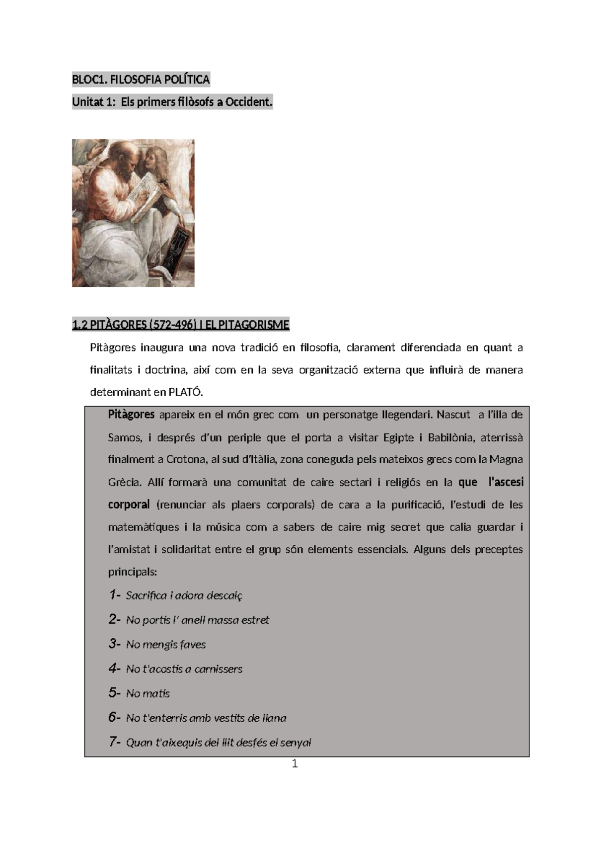 BLOC1. FILOSOFIA POLÍTICA: Unitat 1.2 - Pitàgores i el Pitagorisme ...