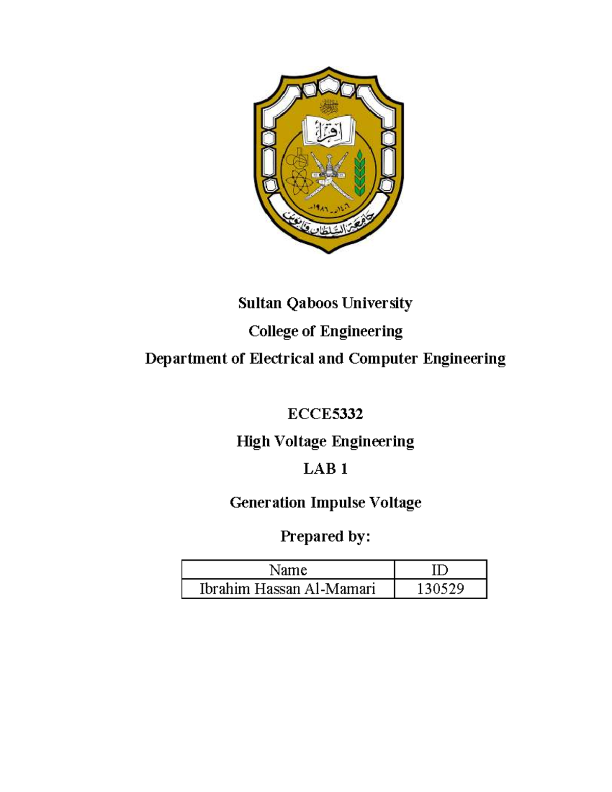 ECCE5332 High Voltage Engineering LAB 1: Impulse Voltage Generation ...