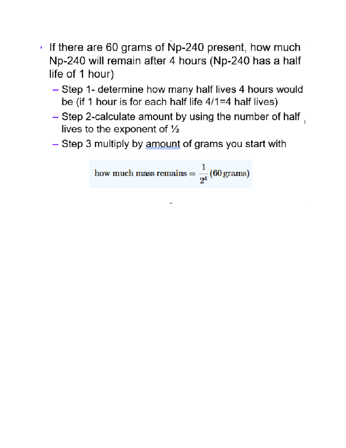 Half Life Problem - 60g After 4 Hours (1h Half Life) - Studocu