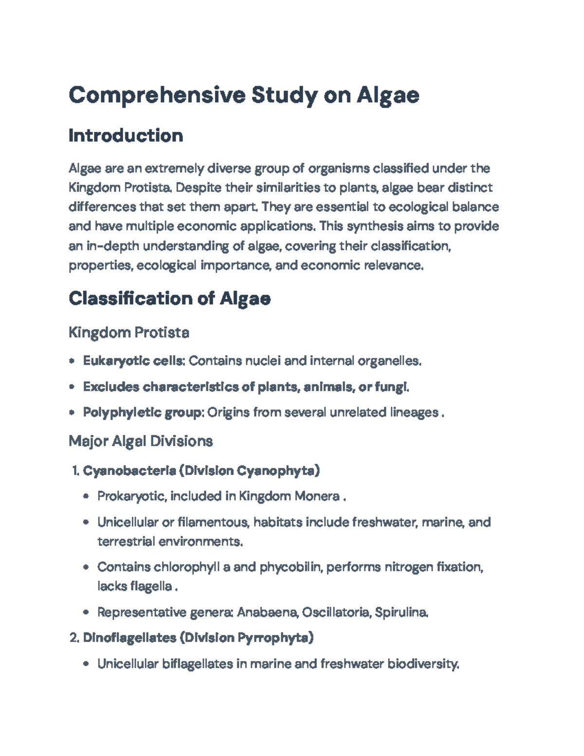 Comprehensive Study on Algae: Classification, Ecology, and Economy ...