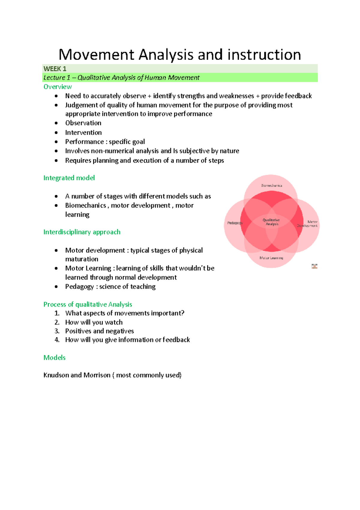 Final Exam: Movement Analysis & Instruction Notes (Course Code) - Studocu