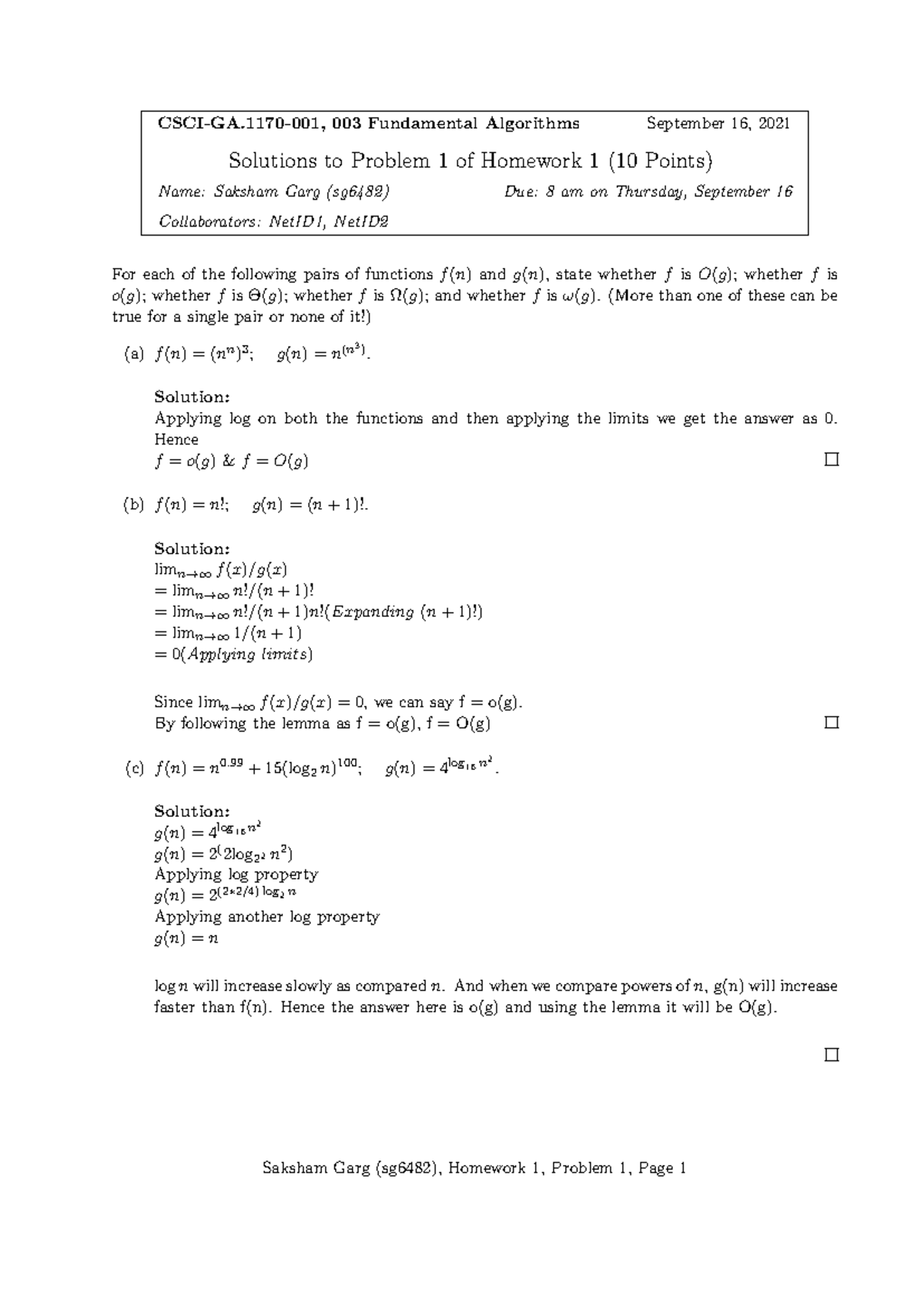 003 Fundamental Algorithms Homework 1 Solutions and Analysis - Studocu