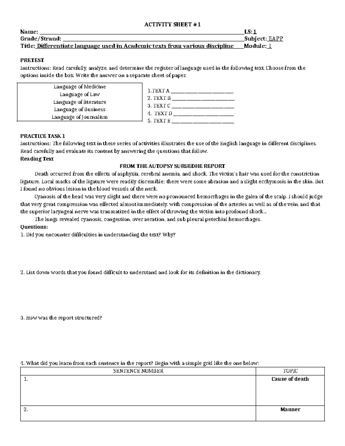 Activity Sheet #1: Differentiating Language in Academic Texts (EAPP ...