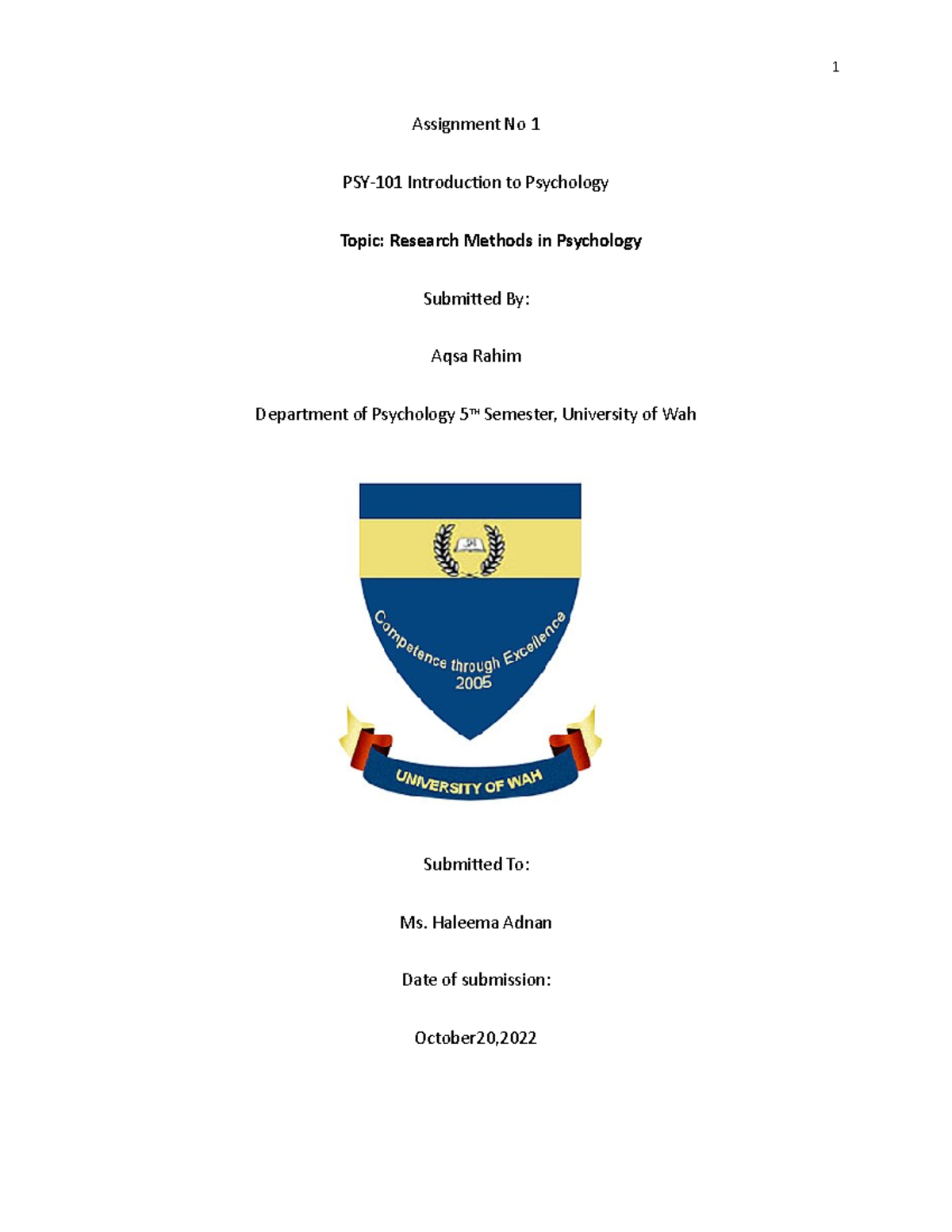 Research Methods in Psychology PSY-101: Analysis & Overview - Studocu