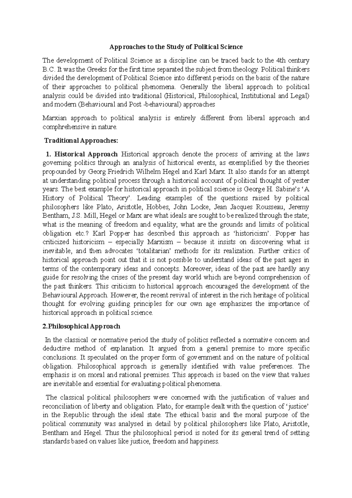 Approaches to the Study of Political Science ba notes - Approaches to ...