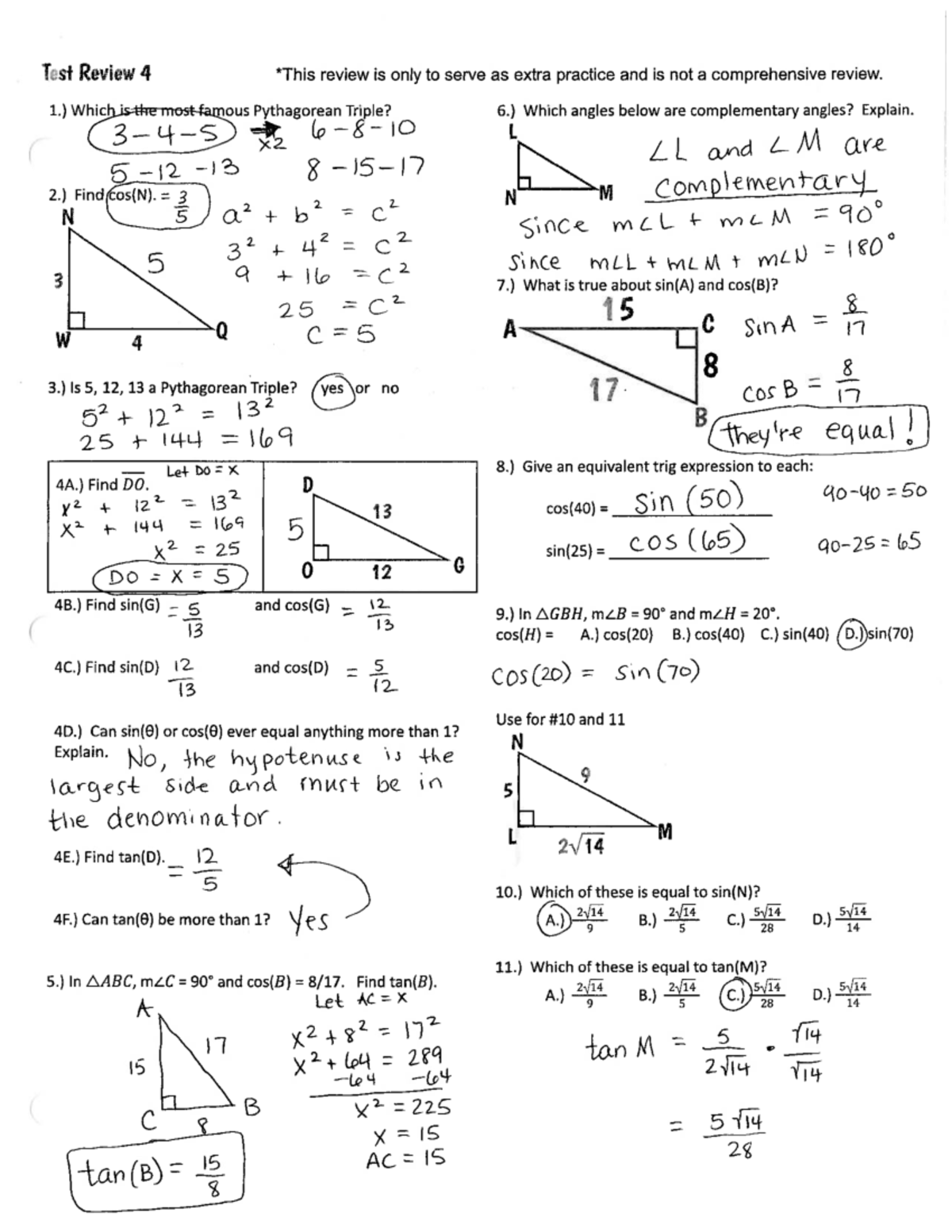 Trigonometry Test Review 4 - Studocu