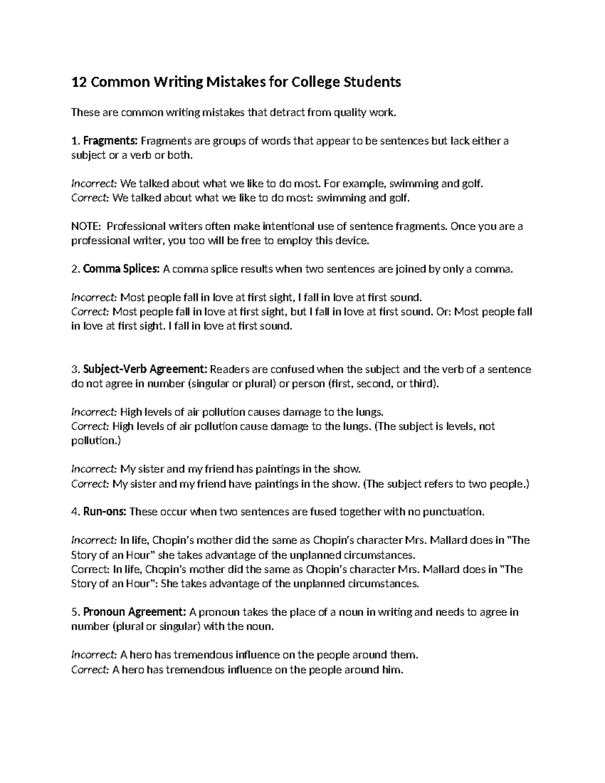 Common Writing Mistakes for College Students: A Guide - Studocu