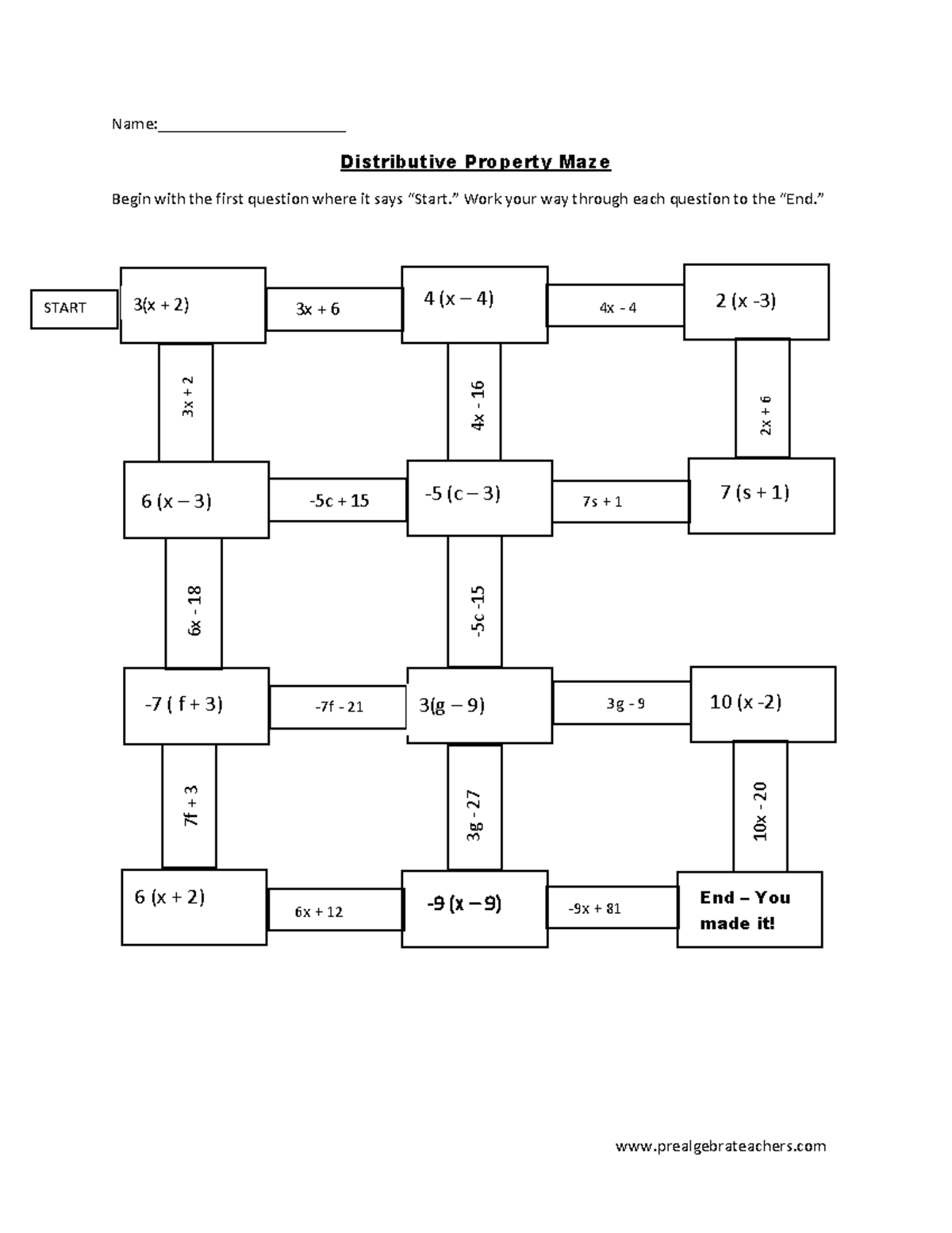 Maze-Distributive-Property - prealgebrateachers Name ...