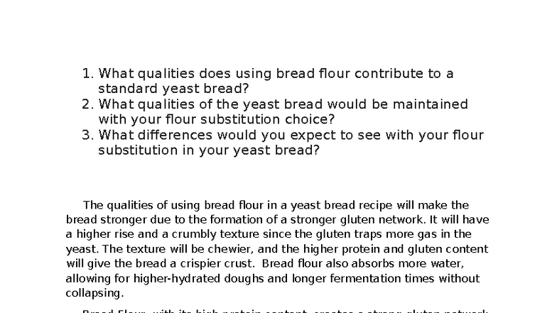 Unit 5 Discussion: Qualities of Bread Flour in Yeast Bread - Studocu