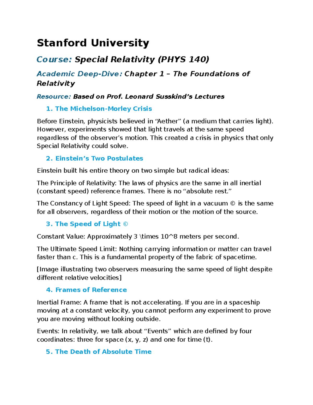 PHYS 140 Chapter 1: Foundations of Special Relativity - Studocu
