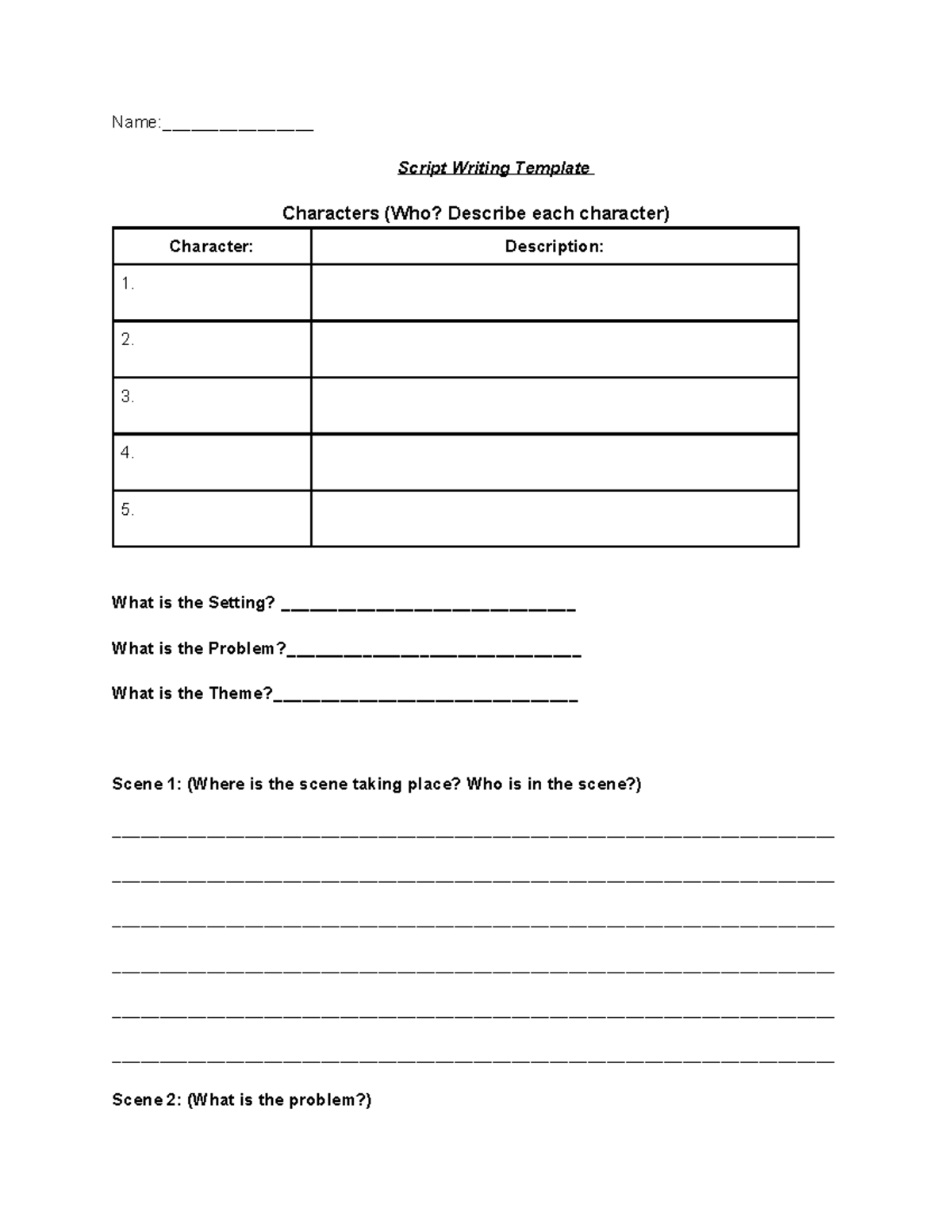 Writing Script Scene Template-1 - Name:________________ Script Writing ...