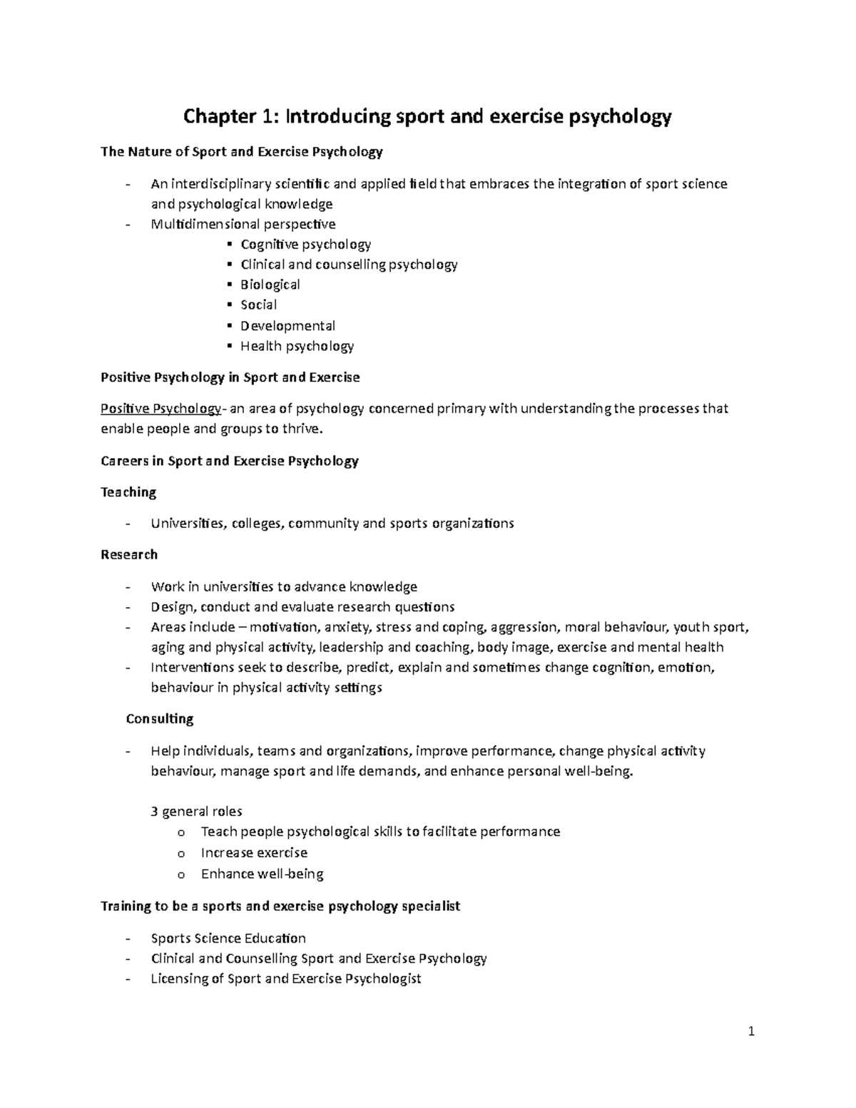 Chapter 1 & 3: Sports and Exercise Psychology Notes - Studocu