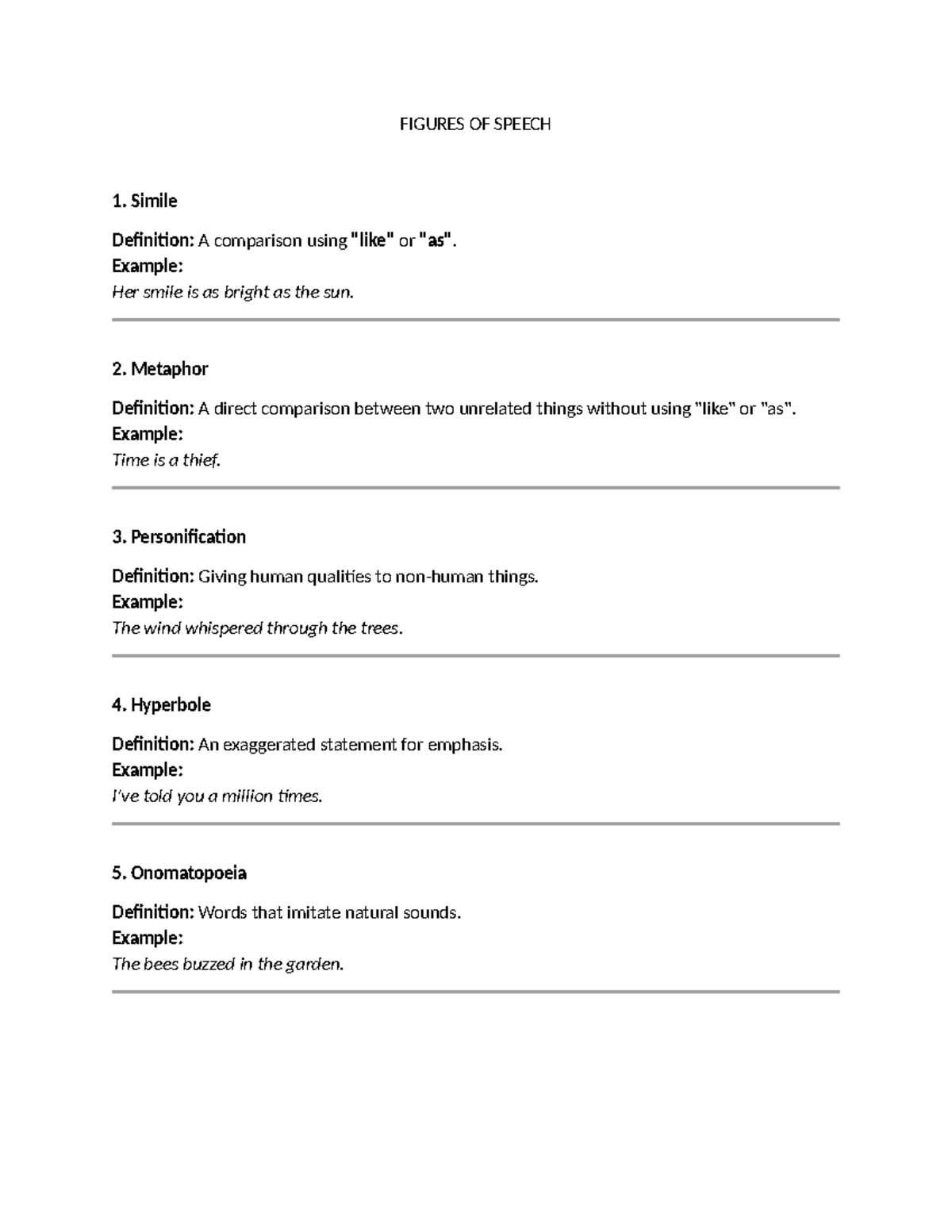 Figures of Speech: Definitions and Examples for G7 - Studocu