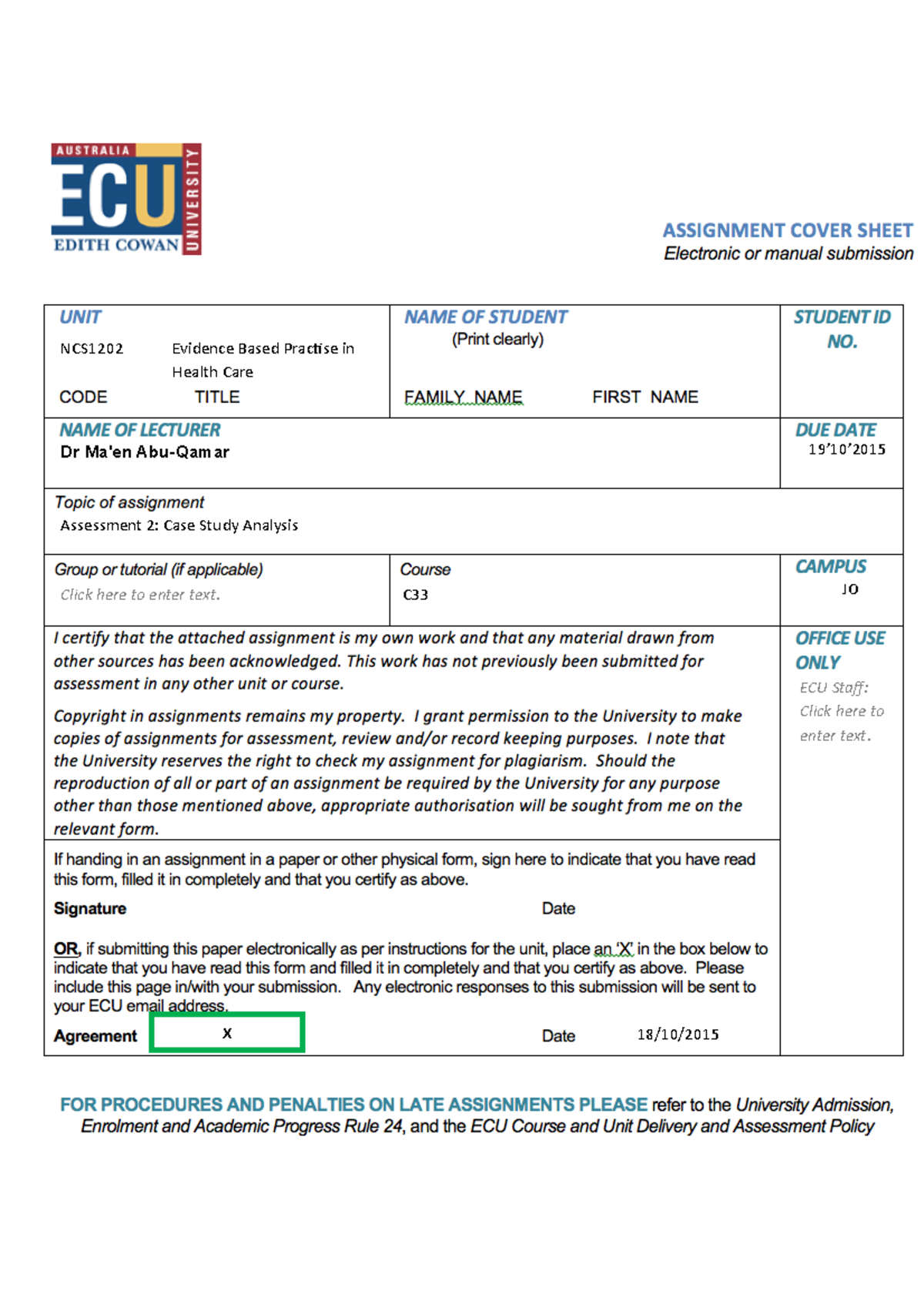 Seminar assignments - Evidence Based Practise - Assignment 1 - NCS1202 ...