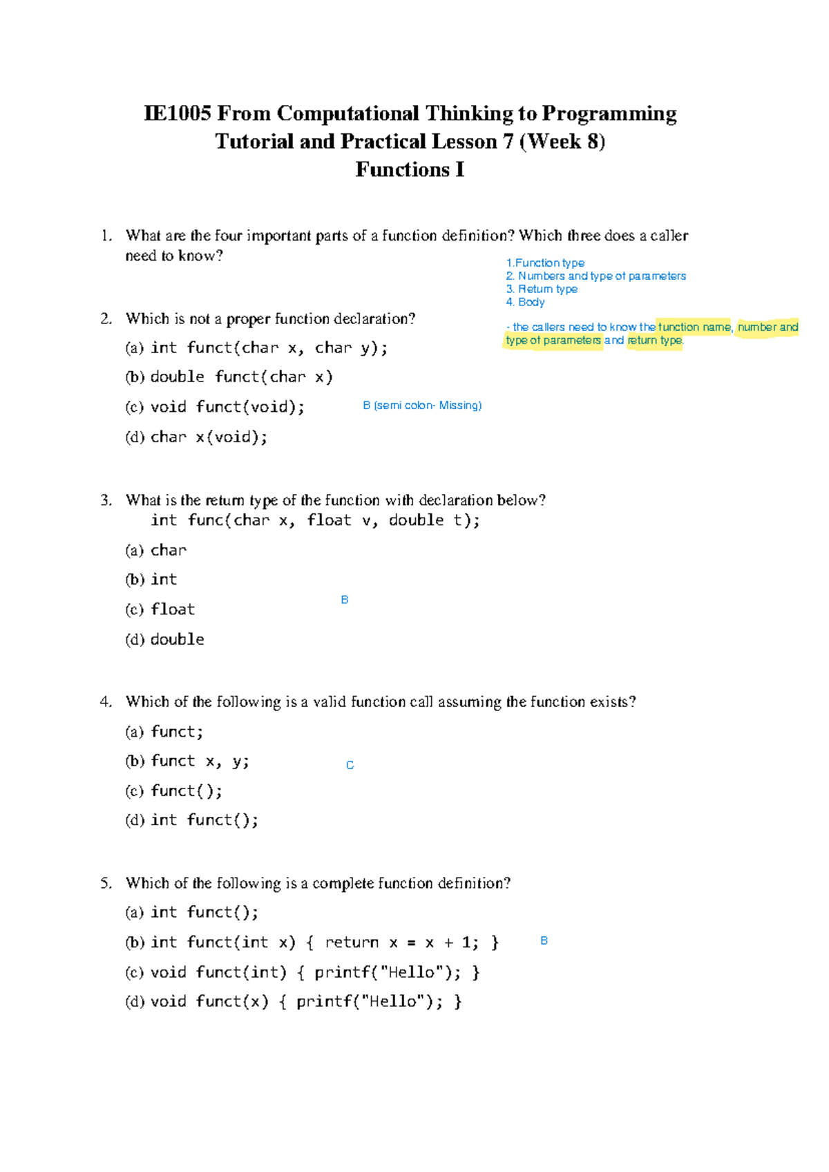 IE1005 - Part II Tutorial and Practical Exercises - IE1005 From Computational Thinking to - Studocu