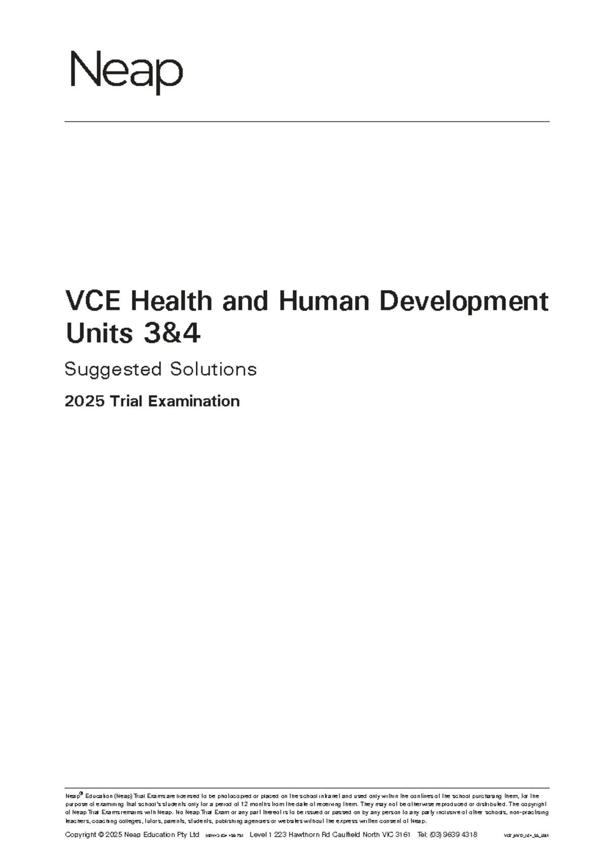 NEAP VCE Health and Human Development Units 3&4 Trial Exam Solutions ...