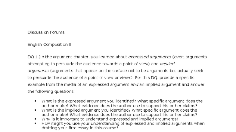 ENG-106-O506 DQ1 - Expressed vs. Implied Arguments in Media - Studocu