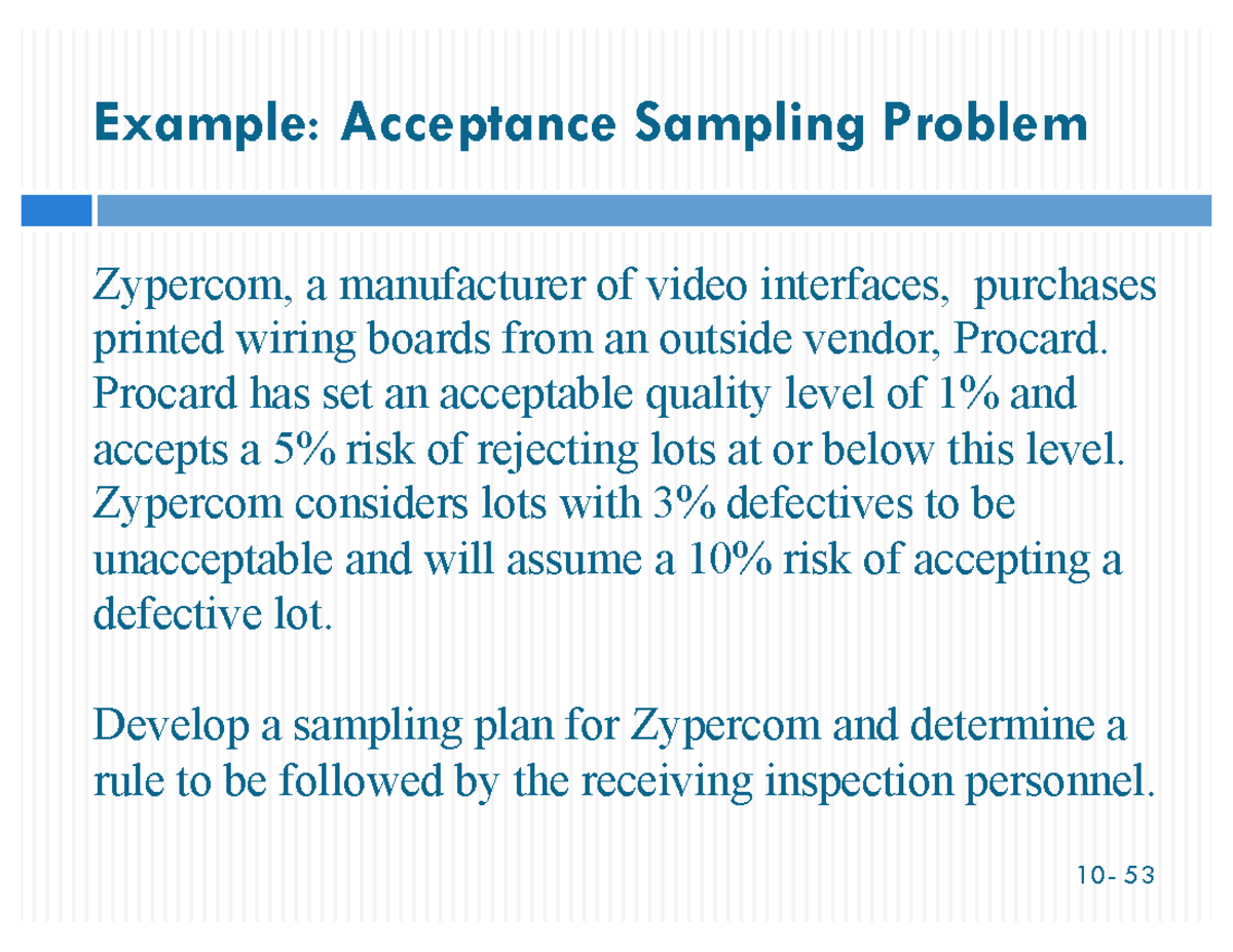 Acceptance Sampling or Sampling Plan Exercises - Example: Acceptance ...