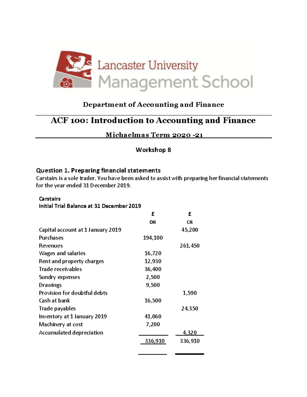 Tutorial Question Week 8 update - Department of Accounting and Finance ...