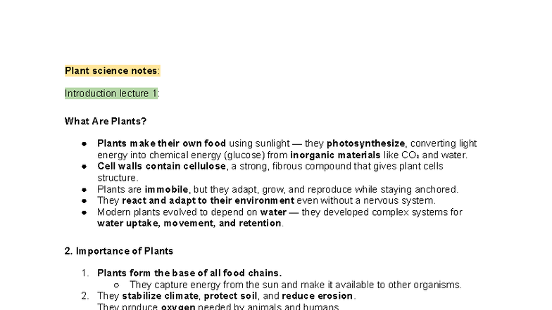 Plant Science Notes: Intro to Plants and Their Importance (Lecture 1 ...