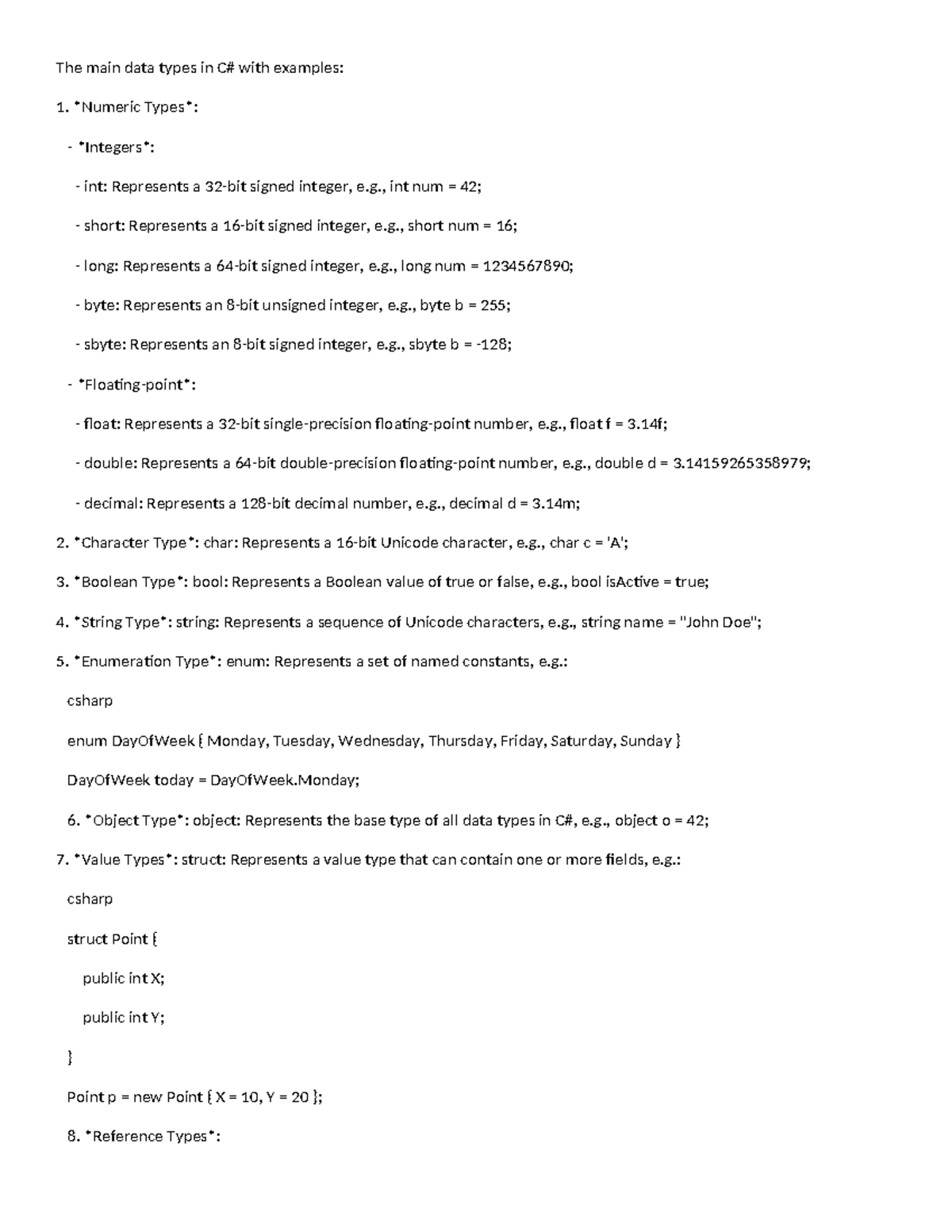 C Datatypes Datatypes The Main Data Types In C With Examples