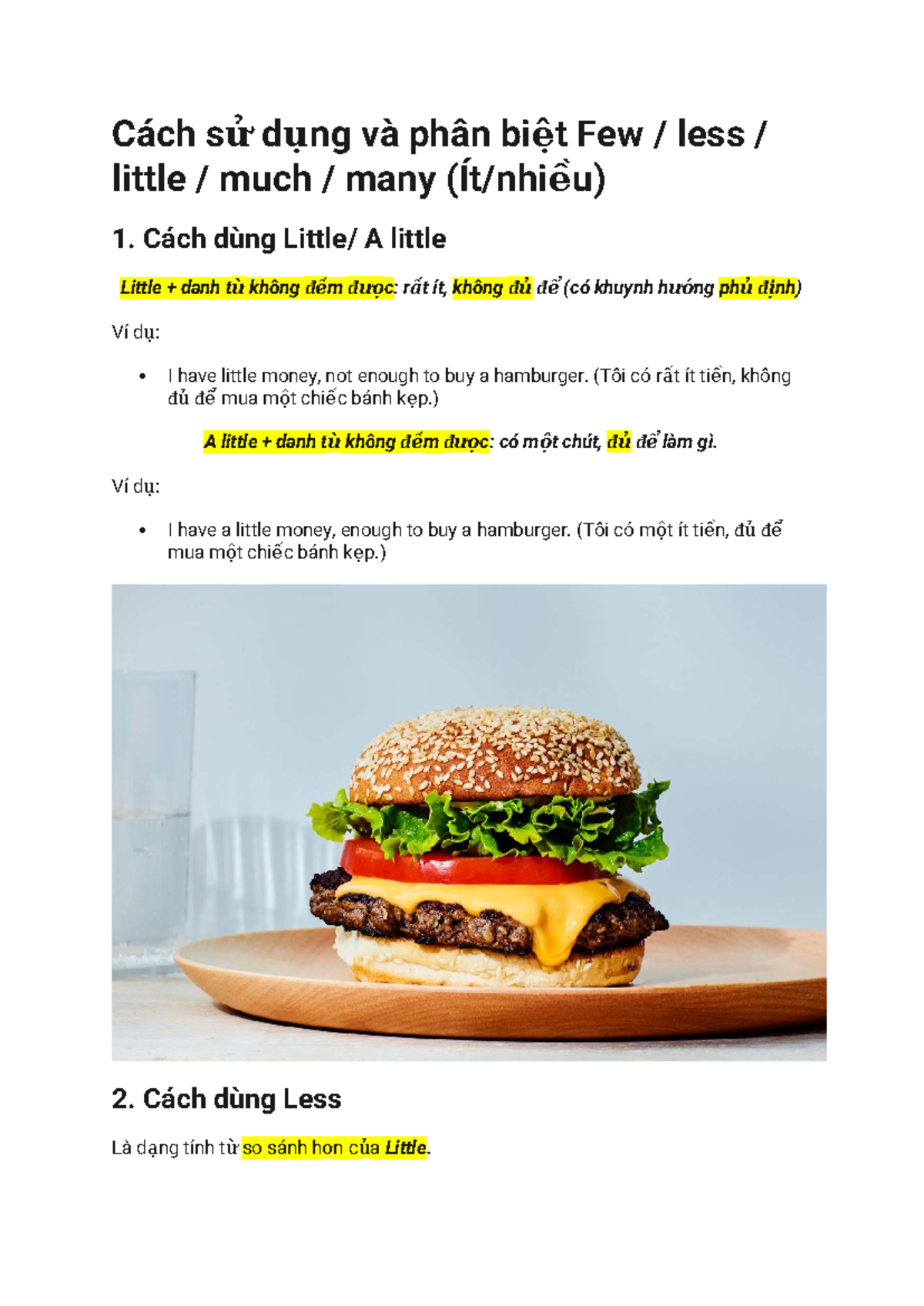 Cách sử dụng và phân biệt Few, Less, Little, Much, Many - Studocu