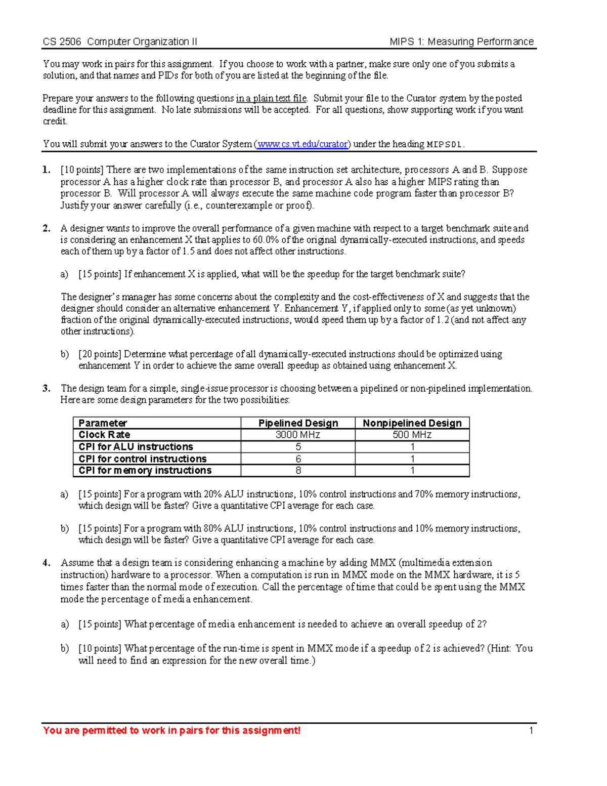 CS 2506 Computer Organization II MIPS 1: Performance Measurement ...