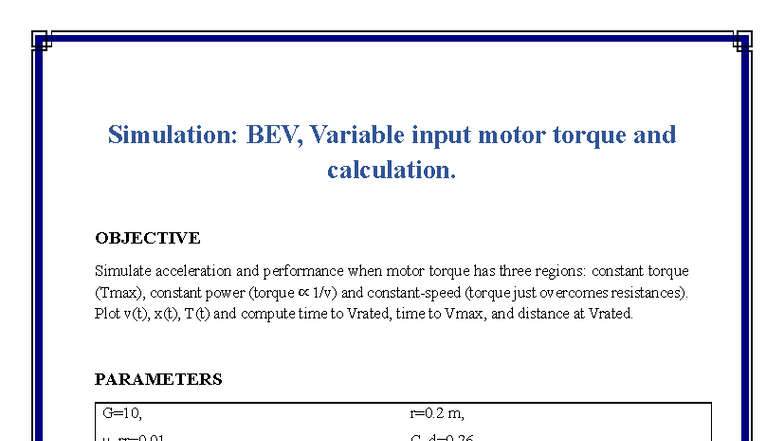 Group 6 (EVT) - Simulation of Battery Electric Vehicle Performance - Studocu