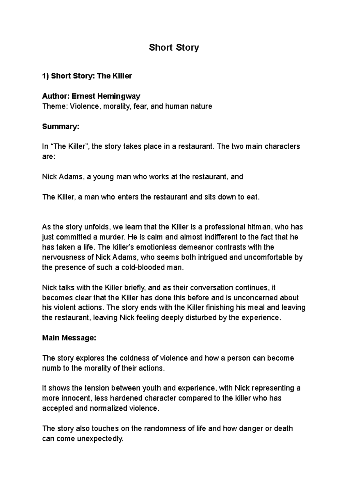 Short Story Analysis: Themes & Characters in B.A. Part 1 - Studocu