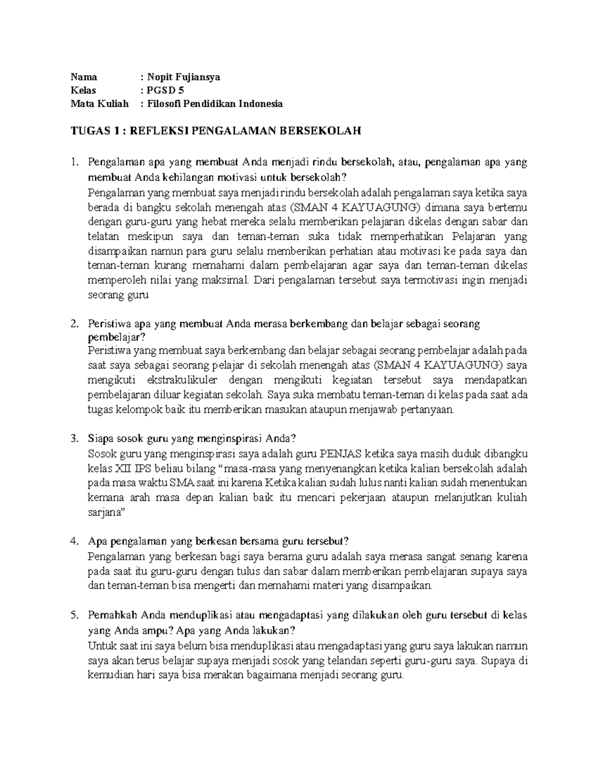 Refleksi Pengalaman dan Panggilan Menjadi Guru - FPI 203 - Studocu