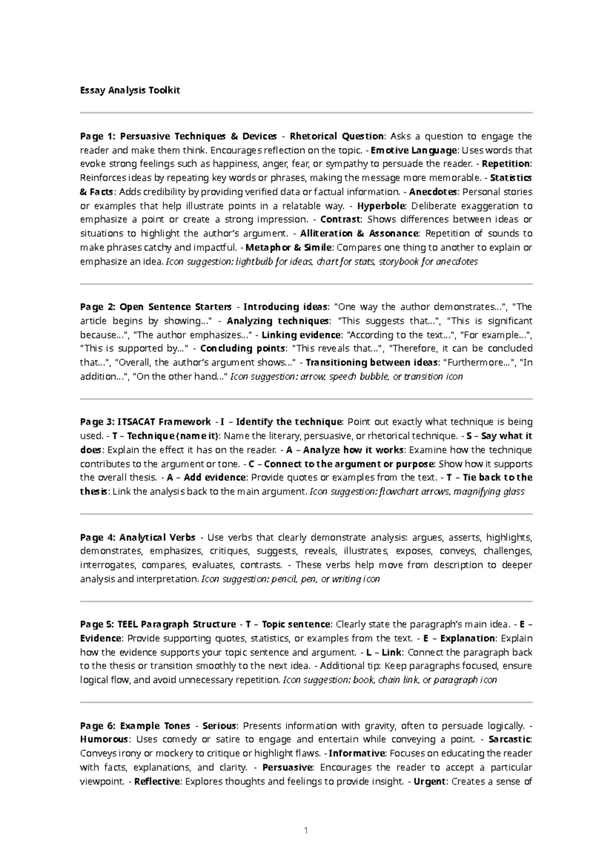 Essay Analysis Toolkit: Persuasive Techniques & Frameworks - Studocu