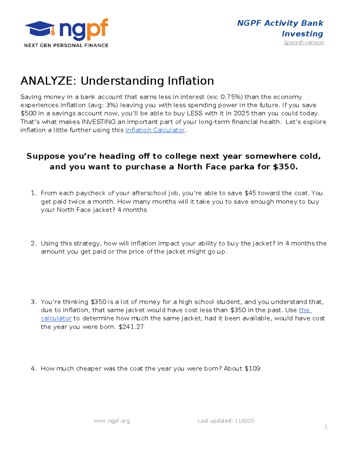 Analyze Understanding Inflation - NGPF Activity Bank Investing Spanish ...