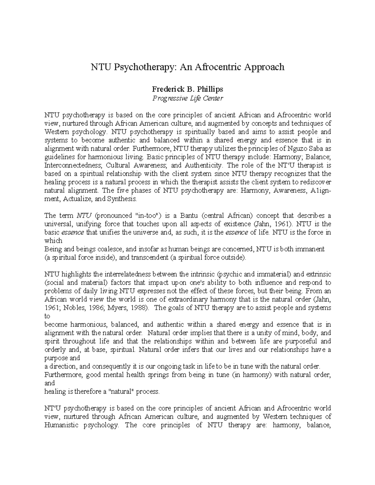 NTU Psychotherapy: Embracing Afrocentric Healing Principles - Studocu