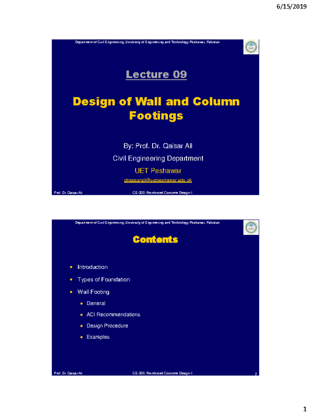 Lecture 09-Design of Wall and Column Footings color (1)-1 - Department ...
