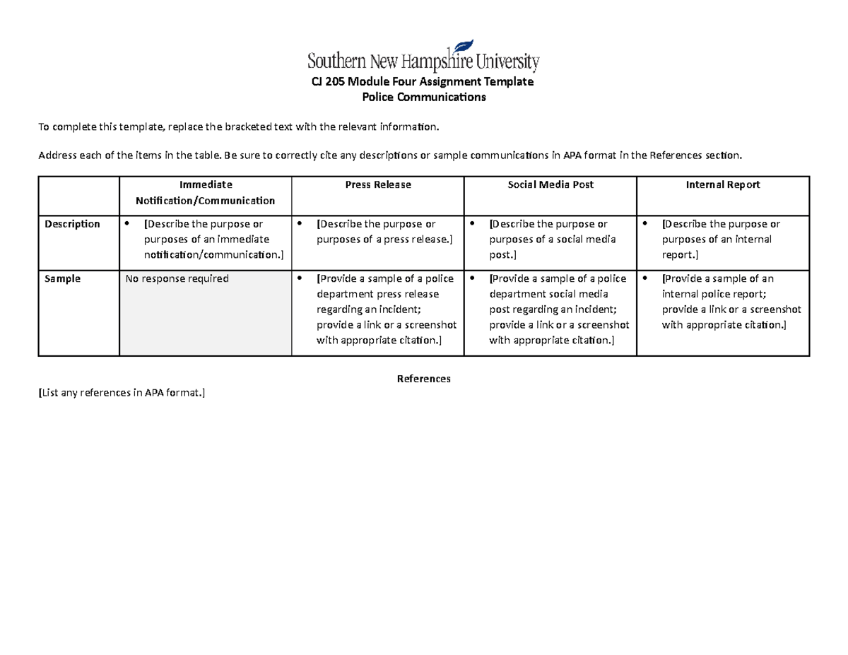 CJ 205 Module Four Assignment Template - CJ 205 Module Four Assignment ...