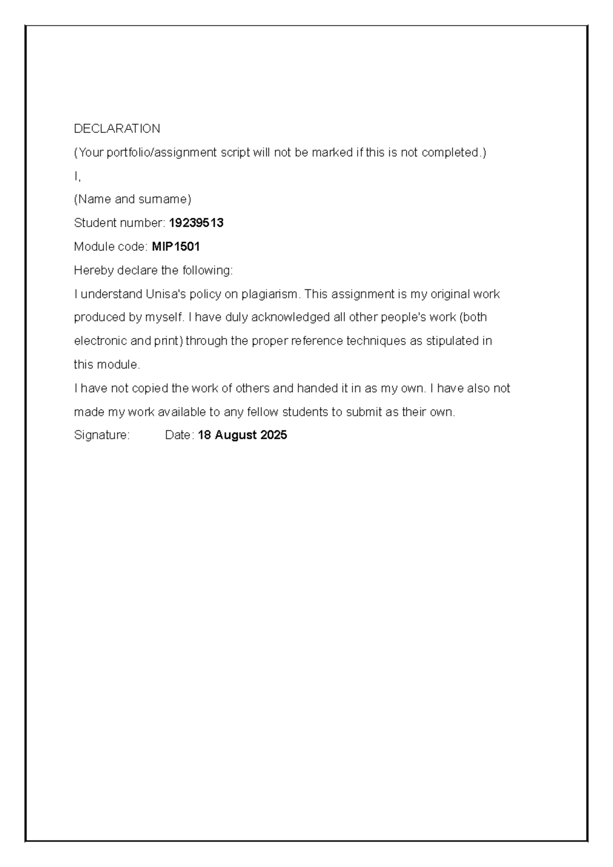 Assignment 01: Understanding Numbers and Technology in MIP1501 - Studocu