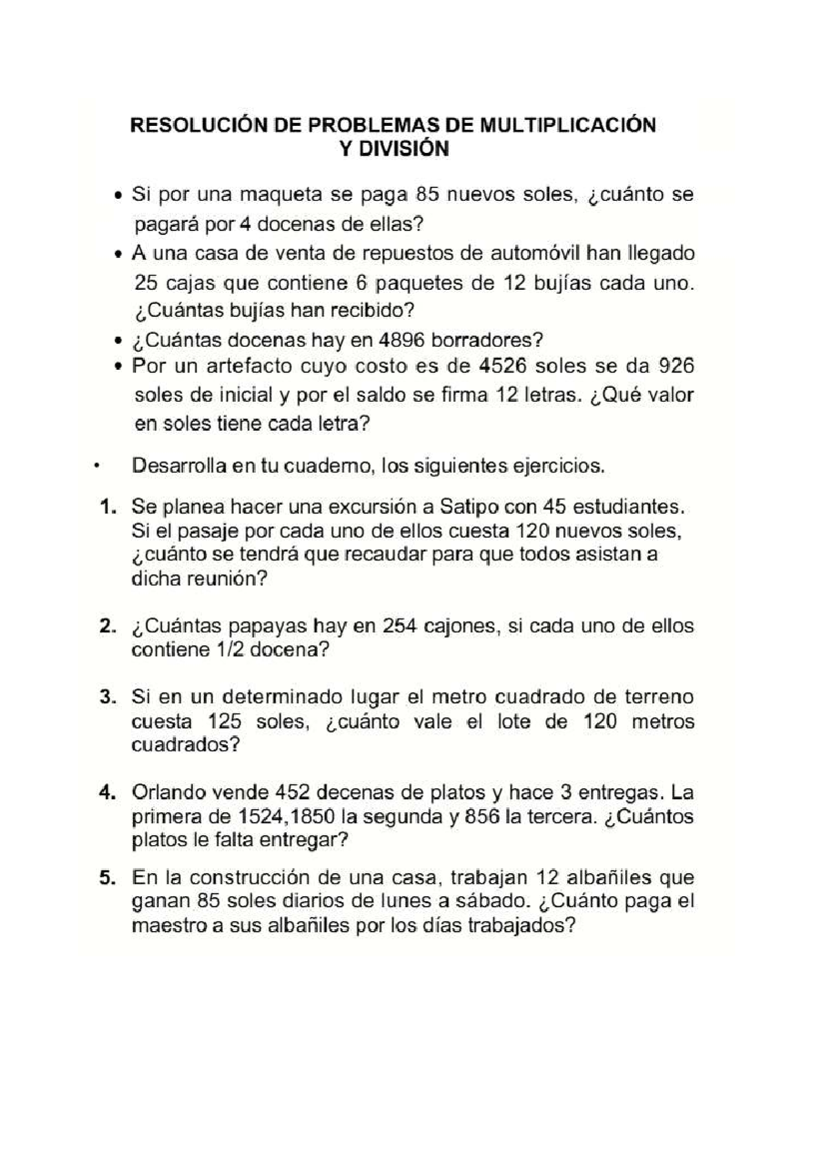 Problemas de Multiplicación y División - Ejercicios Resueltos - Studocu
