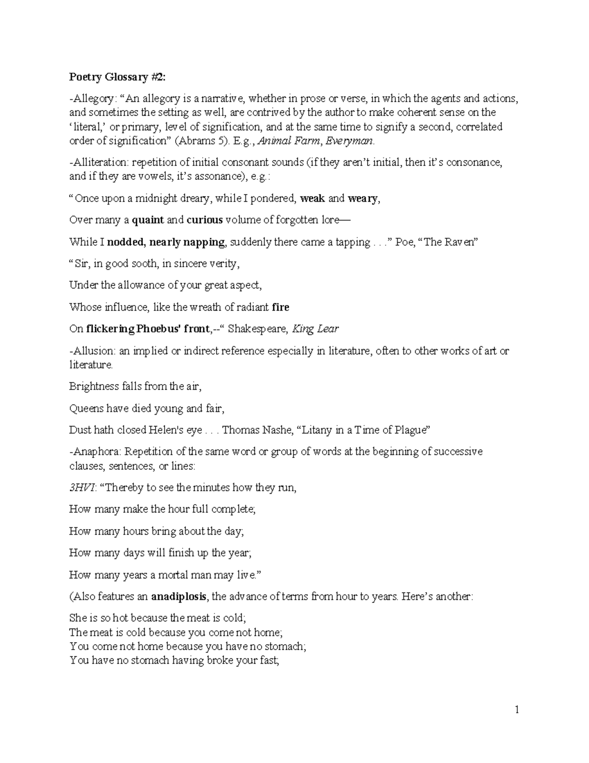 Literary Devices & Poetic Forms Glossary for Poetry Studies - Studocu