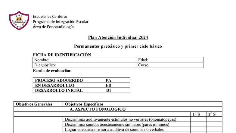 PAI 2024: Programa de Atención Individual Prebásico y 1er Ciclo - Studocu