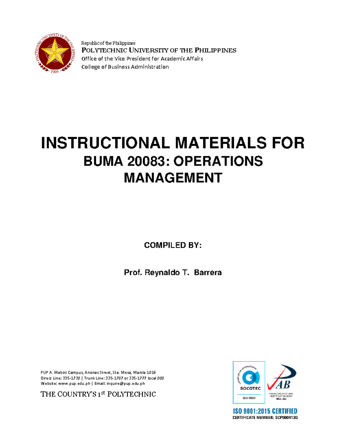 BUMA20083 Operations Management: Comprehensive Instructional Materials ...