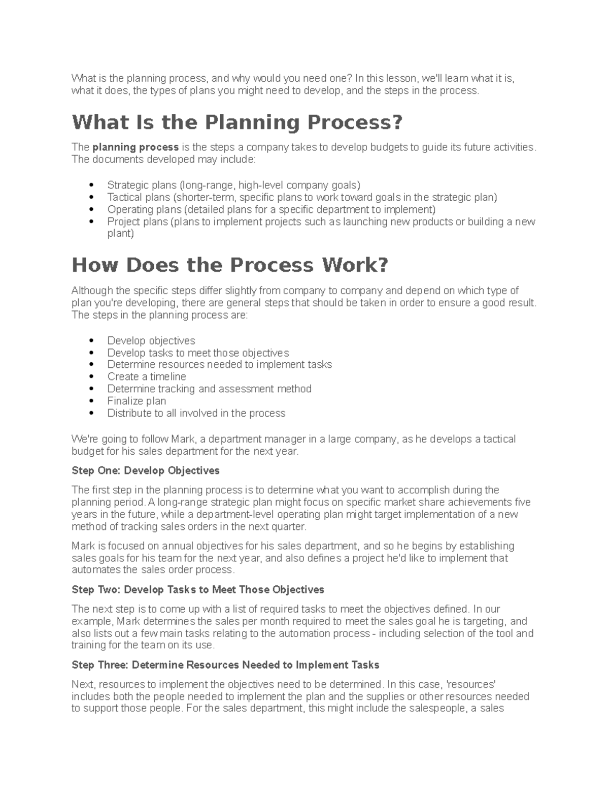 Planning Process Overview: Steps, Types, and Implementation - Studocu