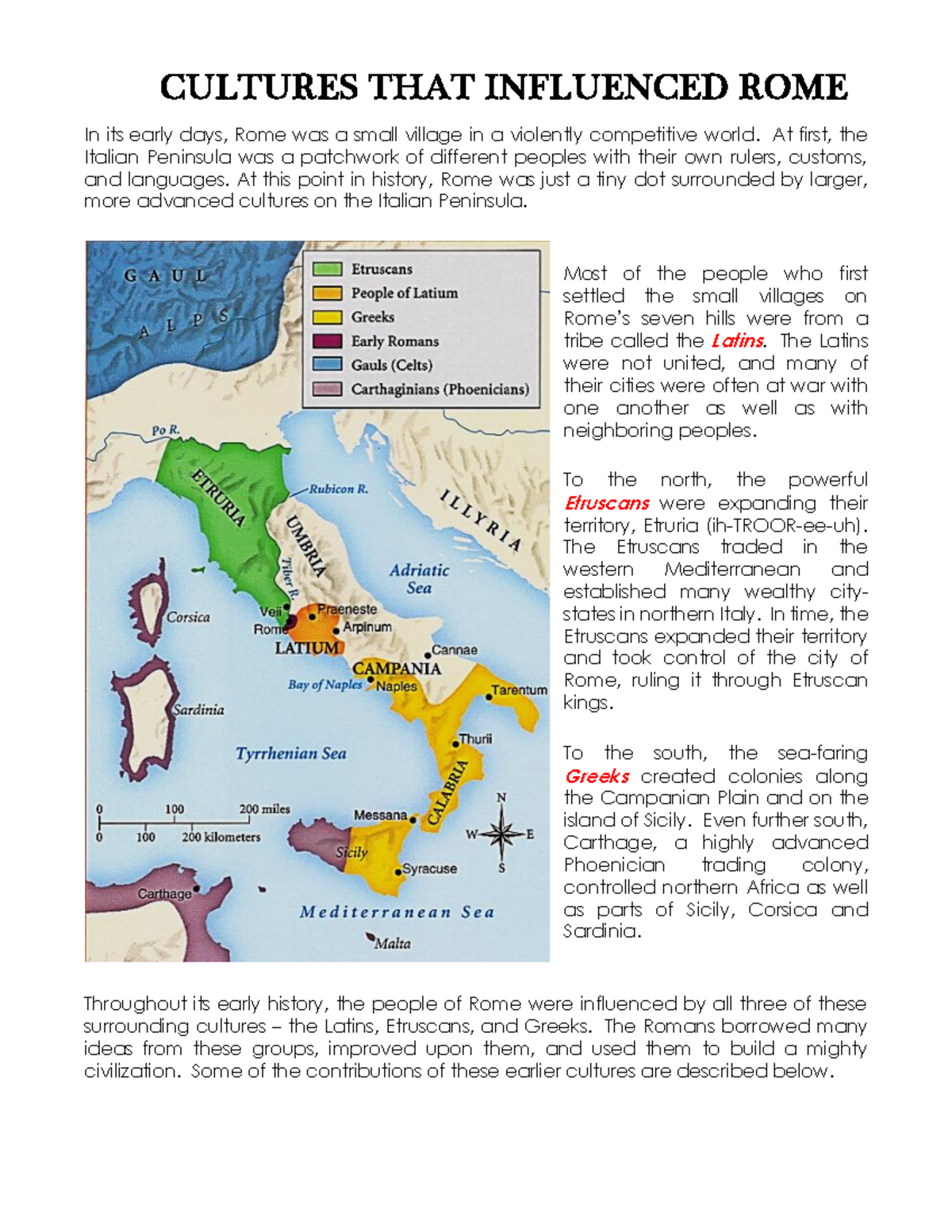 TEXT - Influences on Early Roman Culture: Latins, Etruscans, Greeks ...