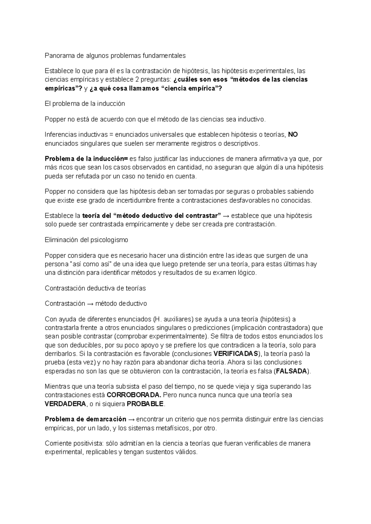 Resumen sobre la Contrastación de Hipótesis según Popper - Studocu