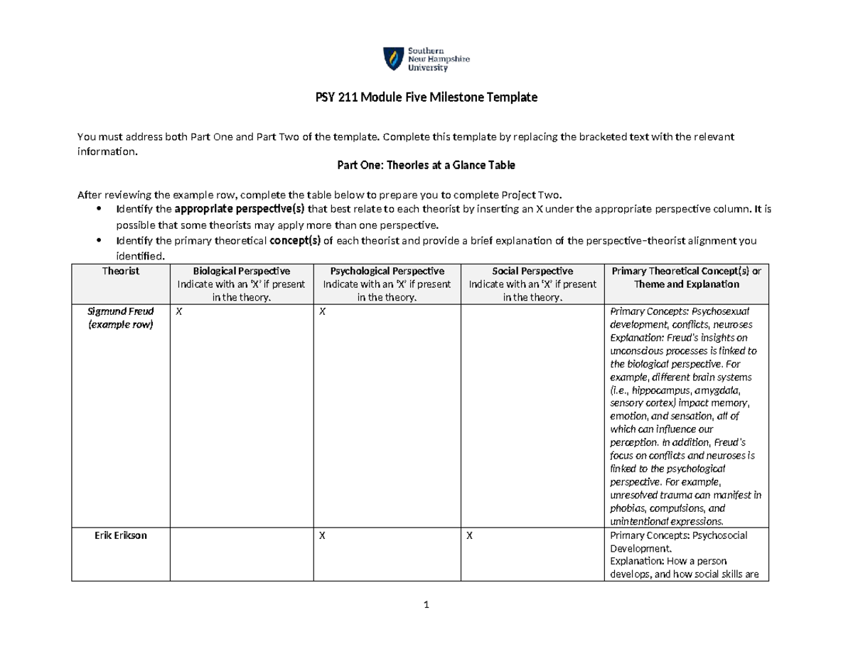 PSY 211 Module Five Milestone Template - PSY 211 Module Five Milestone ...