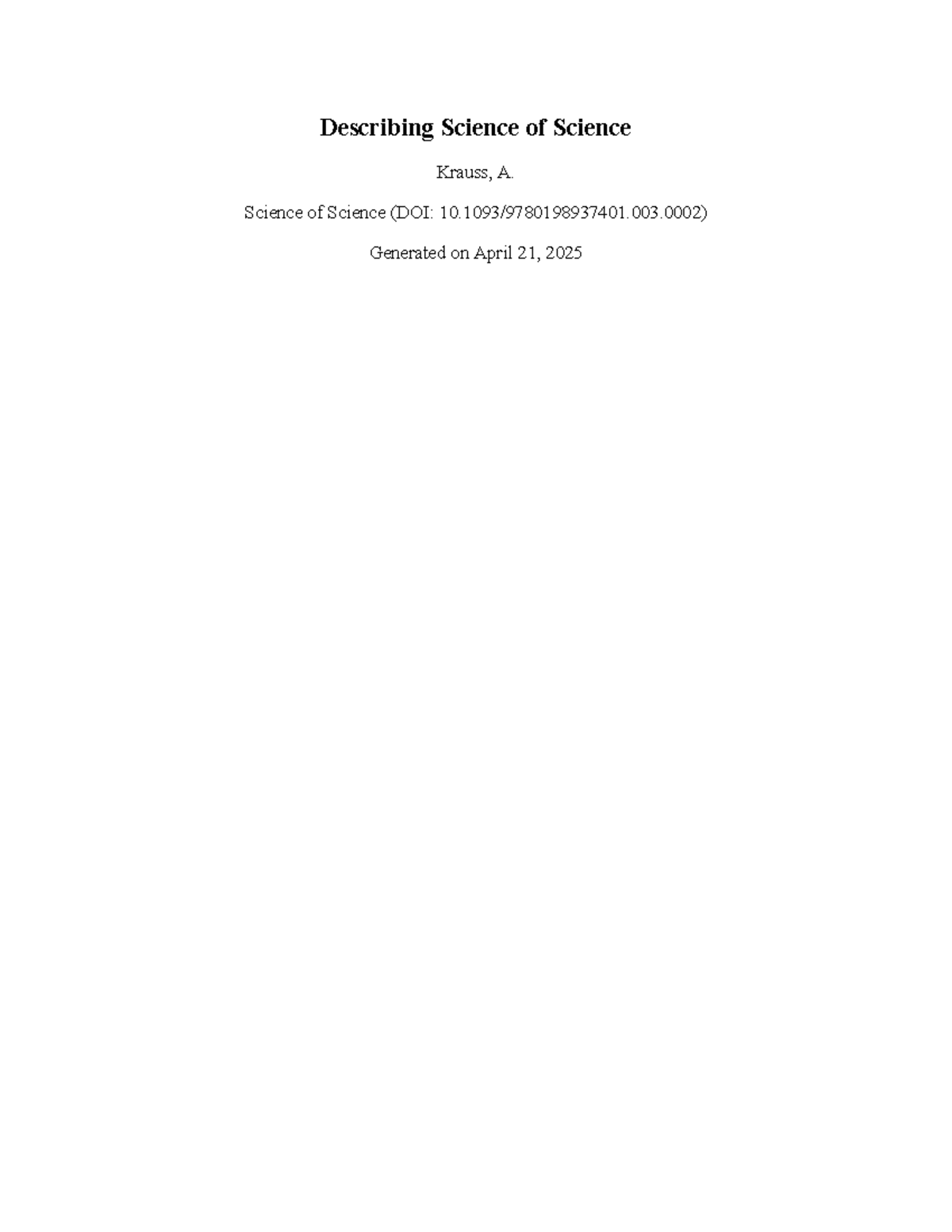 Describing the Science of Science: Insights by Krauss, A. - Studocu