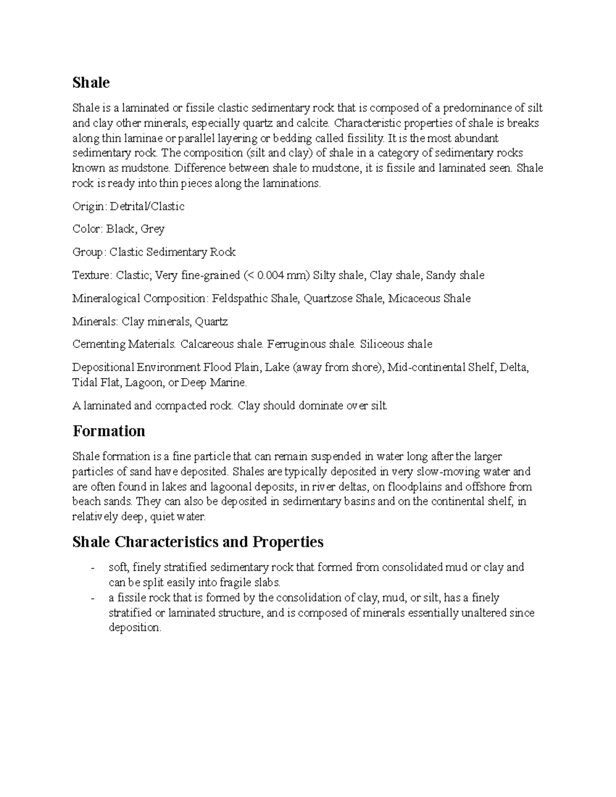 Report Sedimentary Rocks -Shale - Shale Shale is a laminated or fissile ...